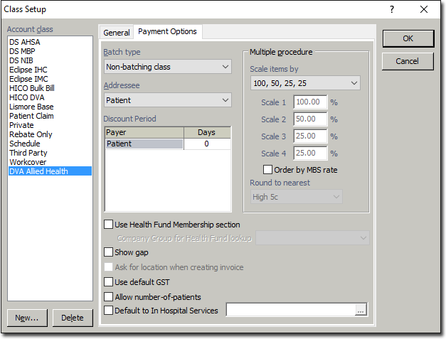 Configure a Class to use a DVA Allied Health Batch Type
